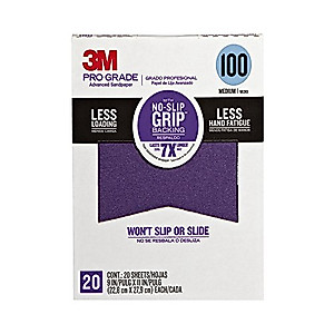 3M 26100CP-P-G Pro Grade No-Slip Grip Advanced Sandpaper, 9 x 11-Inch, 100 Grit, Pack of 20, Clear
