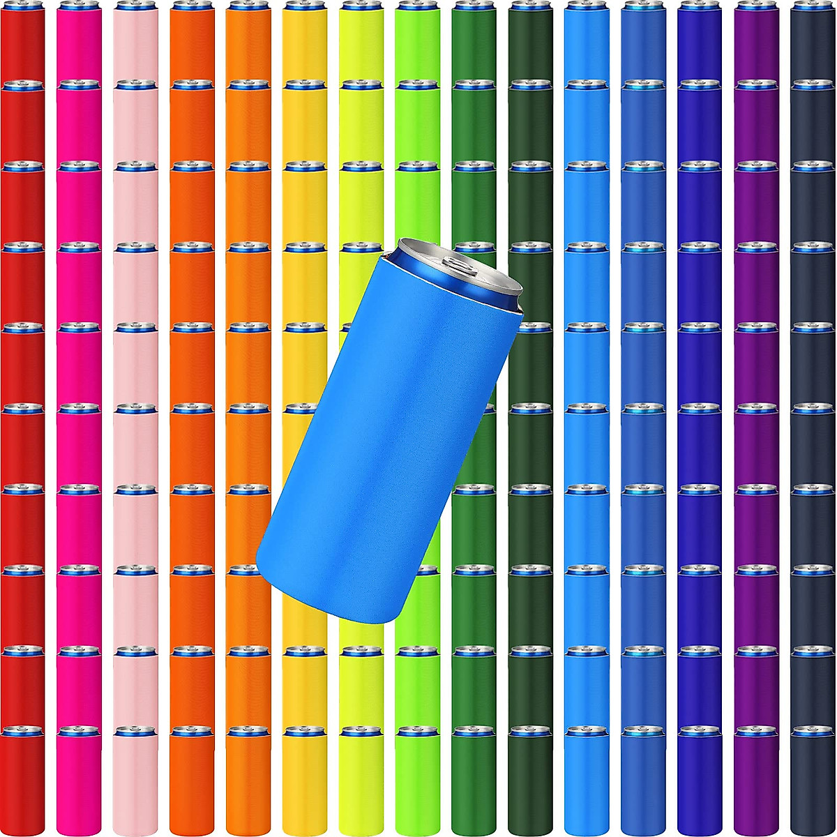 150 Pack Slim Can Cooler Sleeves Blank Reusable Neoprene Insulated Beer Sleeve for Can Cooler Sleeves DIY Sublimation Cover Coolies for Soda Drink Water Bottles Birthday Wedding Party (Blank Style)