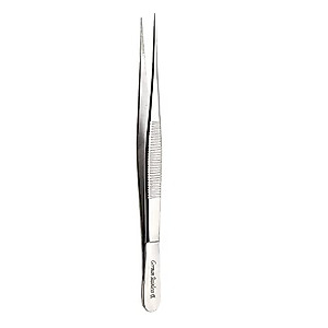 Professional Stainless Steel Tweezers 5.5" with Fine Serrated Precision Straight Tips for Facial Hair, Splinter and Ingrown Hair Removal Used by Women & Men