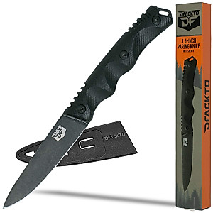 DFACKTO Interceptor 3.5 Inch Paring Knife for Kitchen and Camping, Stonewashed High Carbon Stainless Steel, Tactical G10 Handle, Black, BBQ, Cooking Utensil for Travel