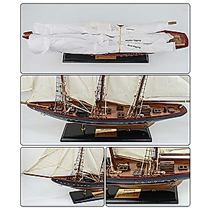 SAILINGSTORY Wooden Sailboat Model Ship Sailboat Decor 30" Schooner Atlantic 1:50 Scale Replica Navy and Walnut Antique Finish