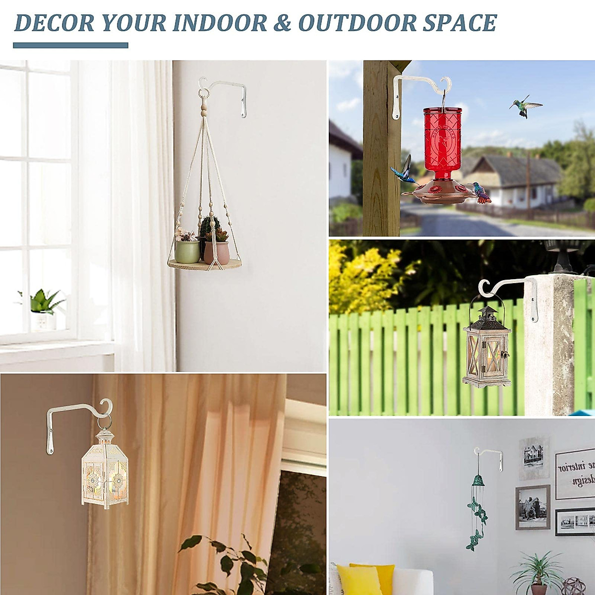 BOLITE 18032 Hanging Plant Brackets, 6 Inch Plant Hooks, Decorative Wall Plant Hanger for Hanging Bird Feeders, Planters, Lanterns, Wind Chimes, Indoor & Outdoor Home Decors, 2 Pack, Retro White