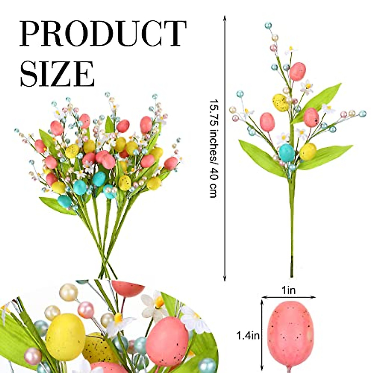 6 Pack Artificial Easter Flower Easter Spray with Easter Eggs and Berries Decorative Spring Floral Stems Speckled Easter Picks Branches for Floral Arrangement Centerpiece Wreath Decoration
