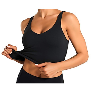 Dragon Fit Women’s Longline Sports Bra Wirefree Padded Medium Support Yoga Bras Gym Running Workout Tank Tops Black