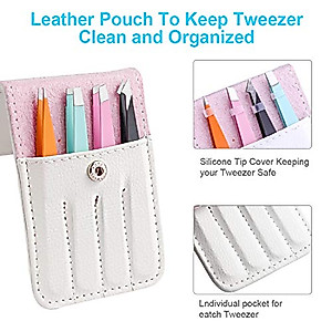 Tweezers For Women,bedace Stocking Stuffers 4 Pack Precision Tweezers For Eyebrows,Professional Slant Tip Tweezer Set For Ingrown Hair, Plucking Daily Beauty Tool with Leather Travel Case for Gifts