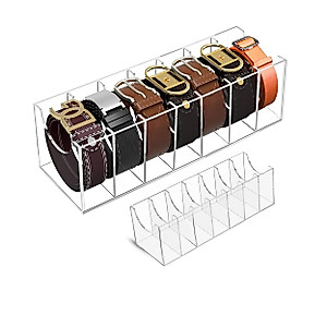 Acrylic Belt Organizer for Closet - 7 Compartments Transparent Storage Holder | Display Case for Makeup, Jewelry, Watches, Bow Tie, & Bracelets | Multipurpose Clear Containers & Versatile Design