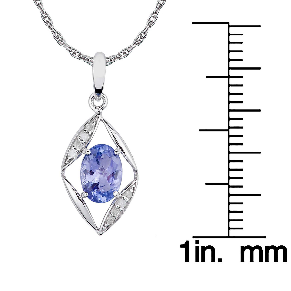10k White Gold Genuine Oval Tanzanite and Diamond Pendant Necklace