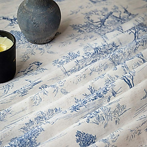 GLORY SEASON Rustic Tablecloth Classic French Village Printed Linen Fabric Table Cover Farmhouse Decoration 55x84 Inches Rectangle/Oblong Blue for Kitchen Dining