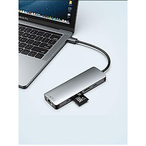 USB C Hub USB3.0 HDMI PD Charging Docking Station Converter USB Readable SD Card, 9-in-1 4K Type C Adapter Compatiable for MacBook and Windows (Silver)