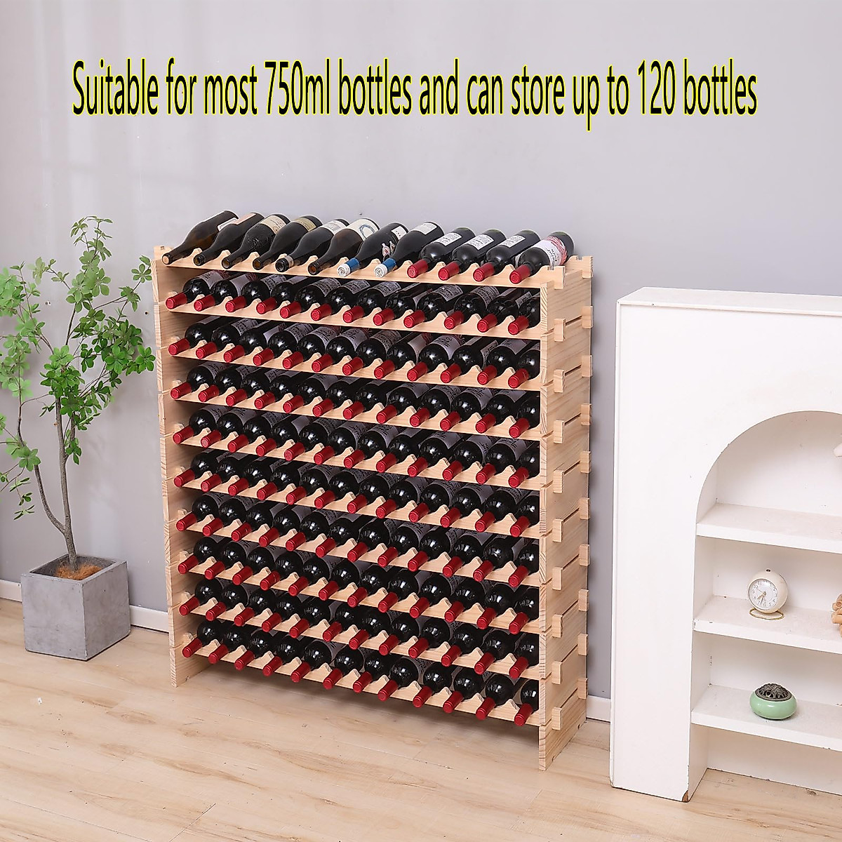 Wooden Stackable Storage Modular countertop Wine Rack Cabinet-Freestanding for Floor Wine Display Stand Holder (16bottle)