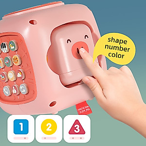YOOYID Baby Toy Musical Activity Cube Piggy with Small Car Educational Number Learning Toys for Toddlers 9-18 Months