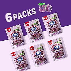 Amos 4D Gummy Candy Grape Burst, Fruity Snacks Central Jelly Filled, Halloween Candy Gift, Resealable 2.29oz Bag for Halloween Parties（Pack of 6）