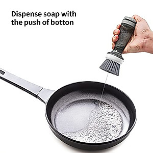 CQT Dish Brush, Dish Scrub Brush with Soap Dispenser for Dishes Kitchen Sink Pot Pan Scrubbing, 1 Brush 2 Refills