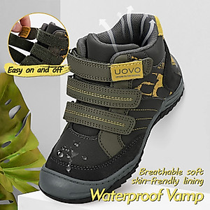 UOVO Boys Shoes Water Resistant Hiking Boots Kids Outdoor Walking Shoes Non Slip Ankle Athletic Sneaker Anti Collision Size 10 Little Kids Dark Grey