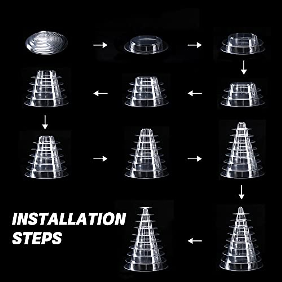 HQCHOOSE Macaron Tower Stand 10 Tier 4" - 13" Transparent Plastic Round Macaron Tower Display Stand Cupcake Cake Holder Rack Platter to Hold 230 Macarons for Wedding Birthday Party Decor