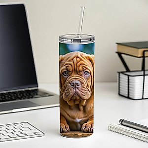 Dogues De Bordeaux Dog Puppy Photo Skinny Tumbler 20oz with Straw Insulated Water Bottle Gift