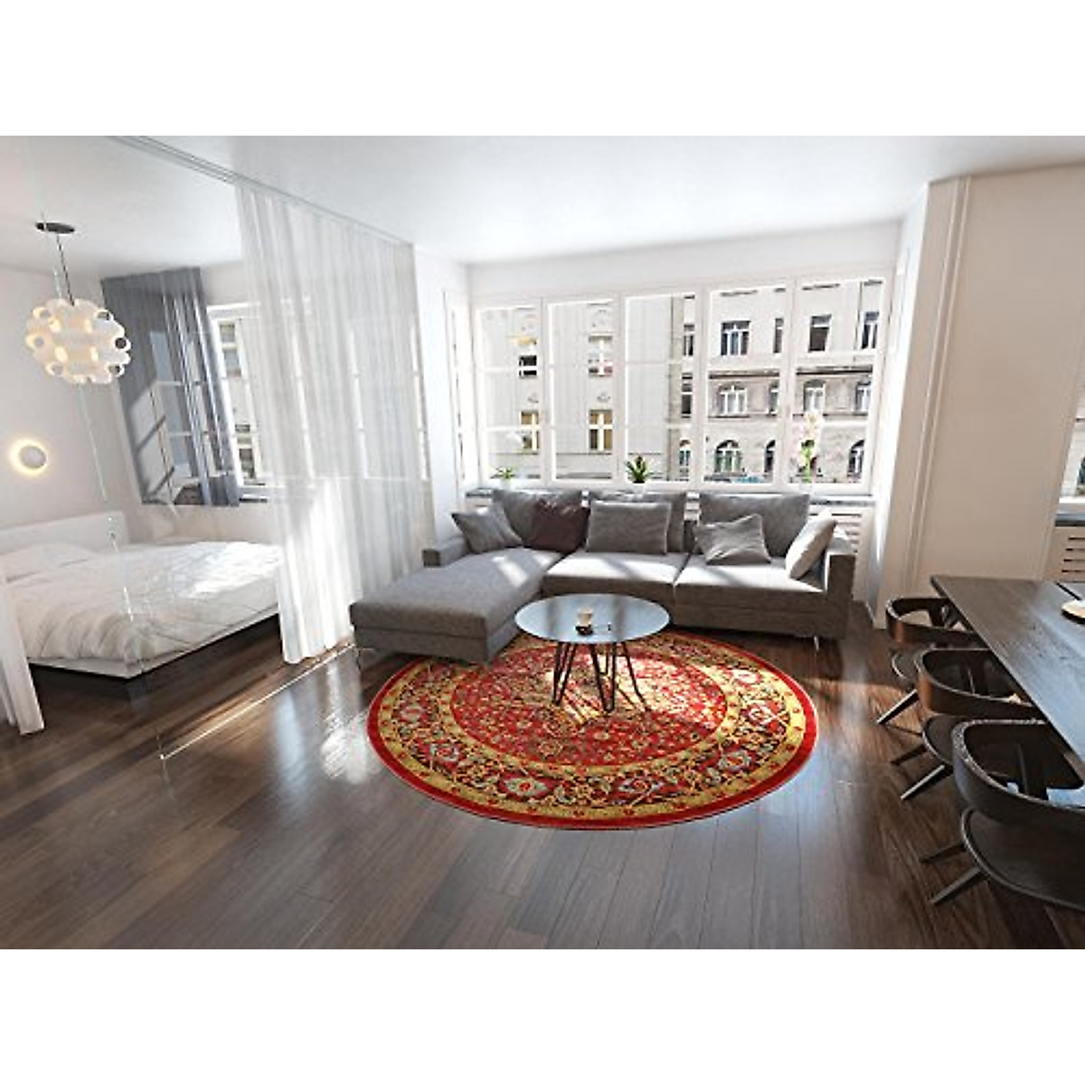 Unique Loom Sahand Collection Traditional Geometric Classic Red Round Rug (8' 0 x 8' 0)