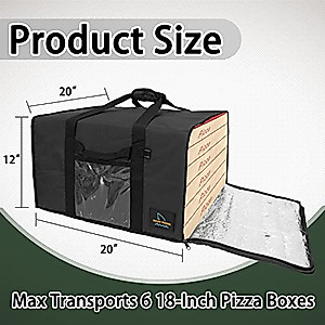 OujiuShark Insulated Pizza Bags for Delivery, 20in x 20in x 12in, Commercial Pizza Warmer Bag, Large Pizza Carrier for Hot and Cold Food (Black)