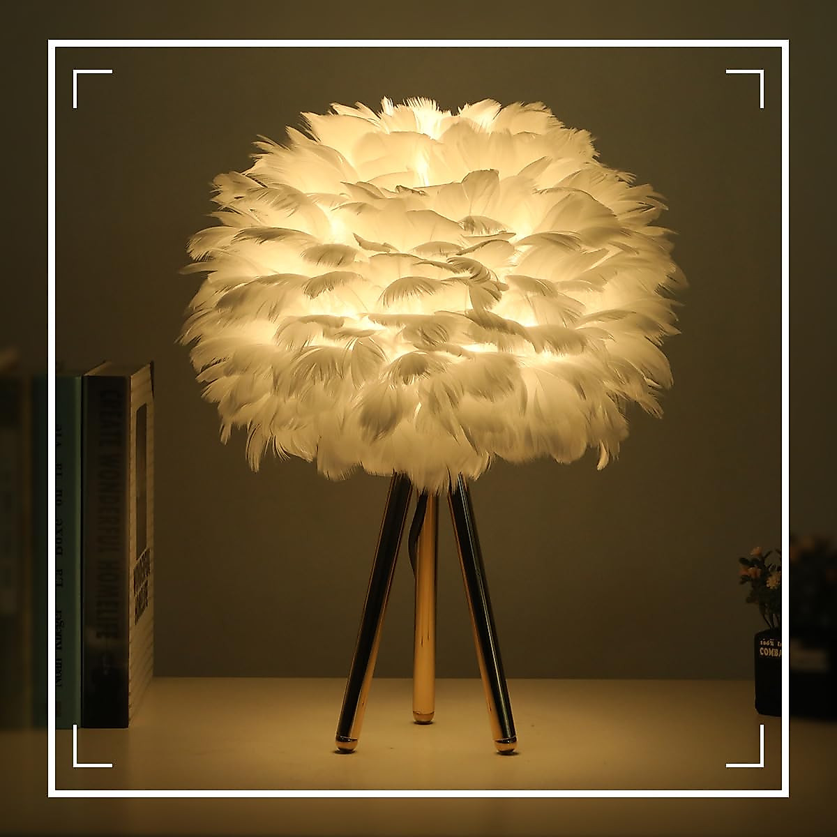 ZYLEIESENBAO Feather Lamp White Furry Tripod Table Lamp Children's Bedroom Deco Gift Princess Feather Desk Lamp 12'' Bedside Lights Night Lamp Girl's Bedroom Atmosphere Light