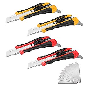 XW 4-pack 18mm Snap-off Blade Box Cutter, Razor Blade Utility Knife, Extra 10 Blades Included
