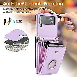 Phone flip case Premium Leather 2 in 1 Wallet Case Compatible with Samsung Galaxy Z Flip 4 5G,Magnetic Closure Purse W Rotation Ring Stand/Card Slots Holde/Lanyard Crossbody Shockproof Protective Phon