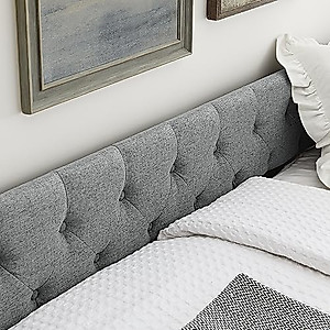 Flieks Full Size Upholstered Daybed with 2 Storage Drawers, Nailhead Trim, Button Tufted Design, Modern Sofa Bed for Living Room, Bedroom, Apartment, Grey