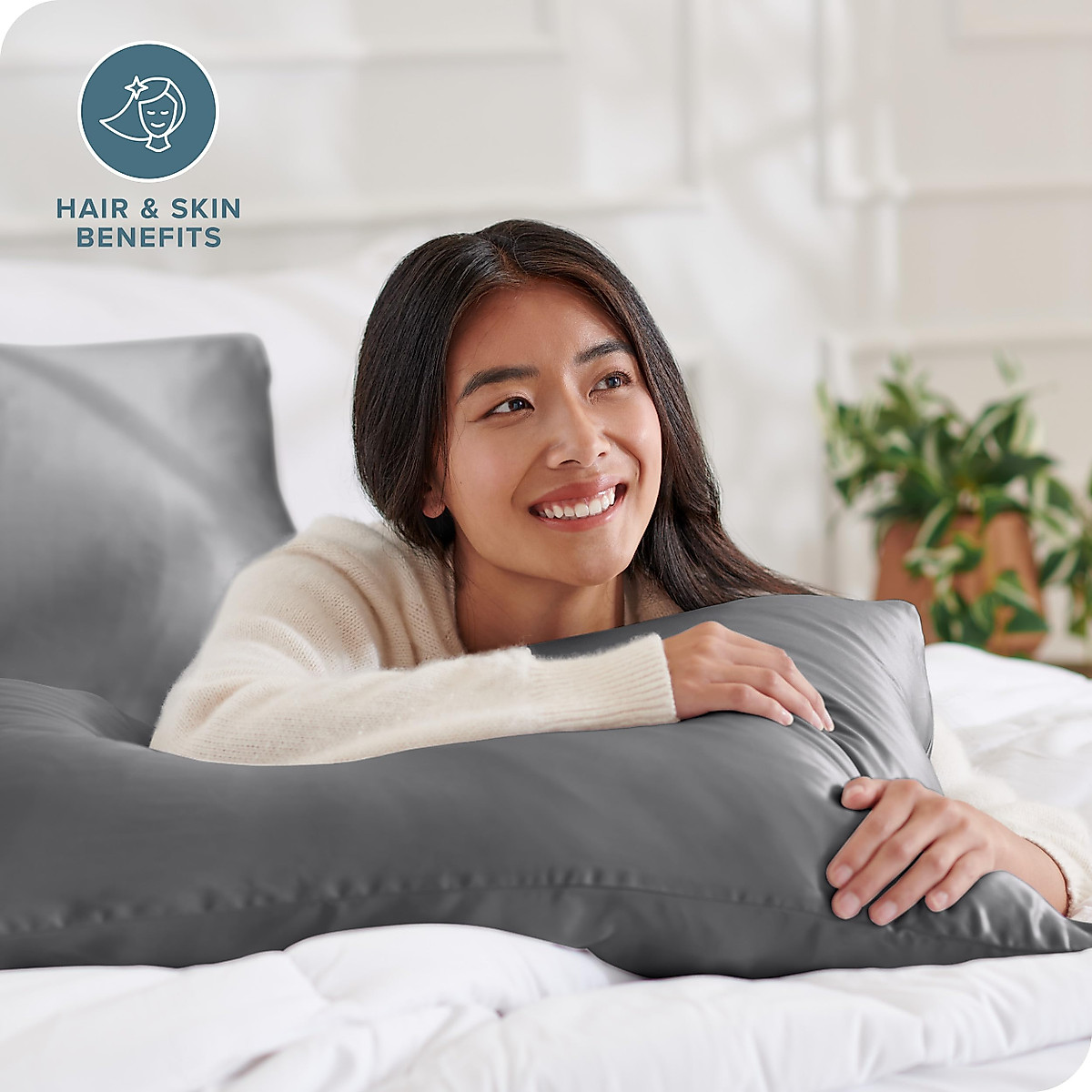 Bare Home 100% Mulberry Silk Pillowcase for Hair and Skin - Ultra Premium 6A Grade 19 Momme Silk Pillow Case - Envelope Enclosure - Breathable Cooling Pillow Cover (Standard, Grey)