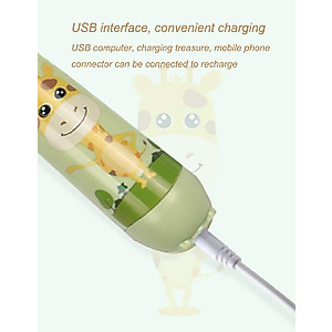 Carepik Kids Electric Toothbrush Set, Sonic Rechargeable Powered Toothbrush, Extra Soft Bristles, 2 Brush Replacement Heads, Cute Animal Cover, 3 Modes, Fun & Easy Cleaning for Age 3+ (Green)