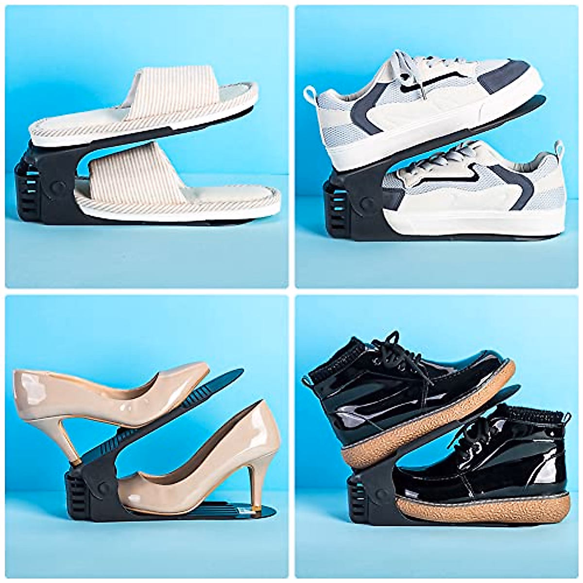 YY YEARCHY Shoe Slots Organizer for Closet Organization, 20 Pack Adjustable 3 Level Shoe Space Saving, Double Layer Shoe Slot Stacker Organizer Holder for Closet(Black)