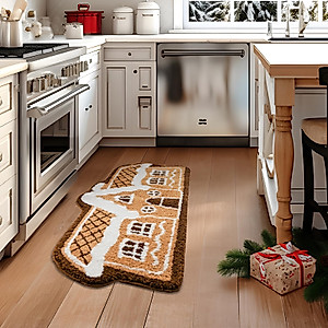 Phantoscope Christmas Rug, Gingerbread House Shaped Area Rug, Non-Slip Ultra Soft Microfiber Door Mat Plush Christmas Decorative Rug for Living Room Bedroom, Beige, 20 x 47 inches