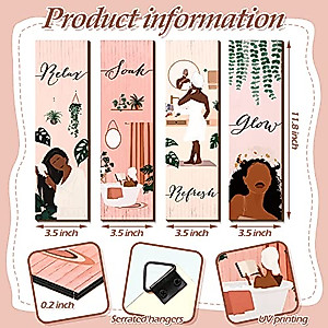 4 Pieces Bathroom Wall Decor Pink Bathroom Decor Boho Bathroom Decor Bathroom Decor Wall Art Print Black Women Bathroom Signs African American Wood Plaque Bathroom Hanging Decors for Home Girls Spa