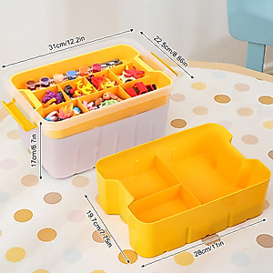 3 Layer Plastic Storage Box with Removable Tray, Clear Stack & Carry Box with Lid 12L Playroom Container Handled Organizer Stackable Art Craft Container Box for Organizing Toy Sewing Bead