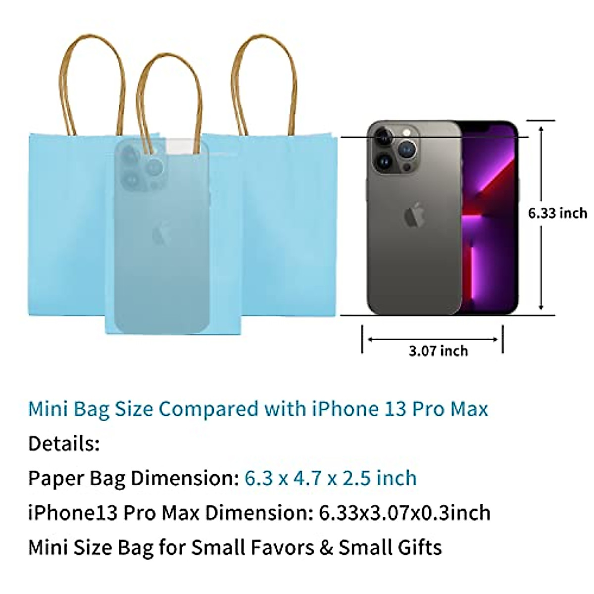 60 Pack Mini Small Pink Blue Green Purple Colored Paper Gift Bags with Handles for Birthday Wedding Baby Shower Party Favors, Shopping, Retail, Merchandise, 6.3x4.7x2.75 Inch ( 4 Colors Assorted)