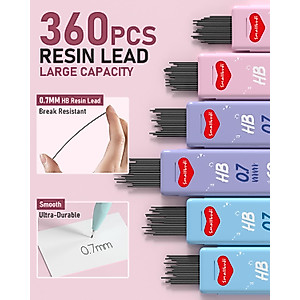 Smallbudi 6PCS 0.7 mm Mechanical Pencils Set with Case, Cute Pastel Mechanical Pencil with 360PCS HB Lead Refills, 3 Eraser, Aesthetic School Supplies Pencils for Drafting Writing Drawing Sketching