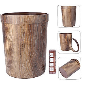 VICASKY Retro Trash Can Ornament Container Metal Storage Baskets Lip Gloss Containers Small Trash Can Rubbish Bin Wood Grain Wastebasket Trash Can Garbage Bin Living Room Garbage Bin Brown