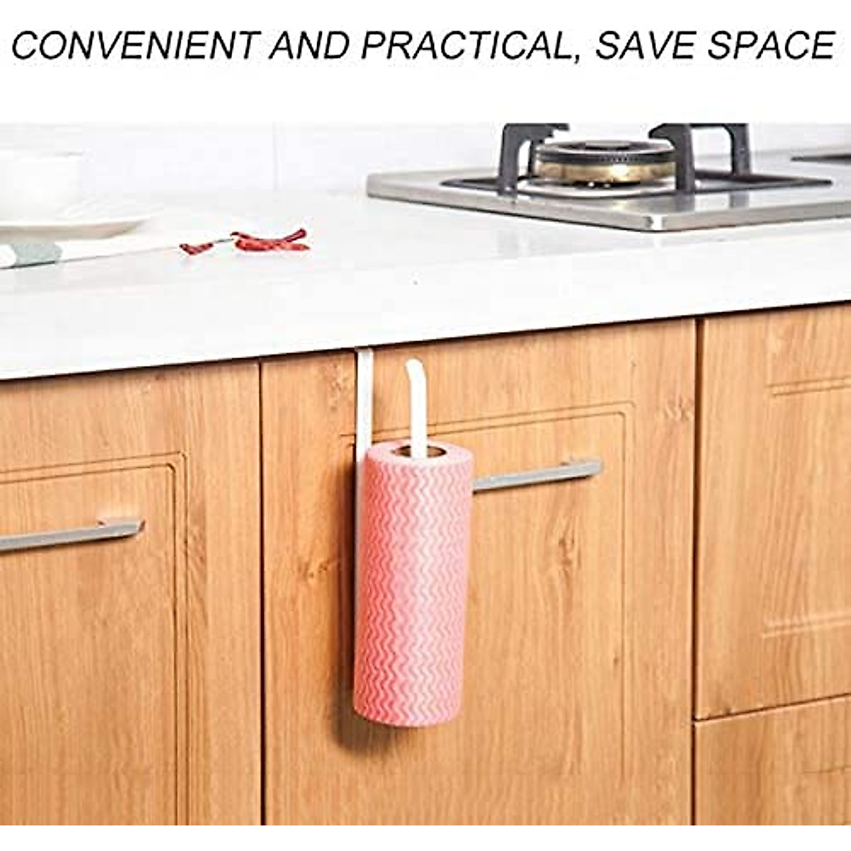 Mihao 2 Packs Kitchen Cabinet Cupboard Under Shelf Storage Paper Towel Roll Holder Dispenser Napkins Rack, White