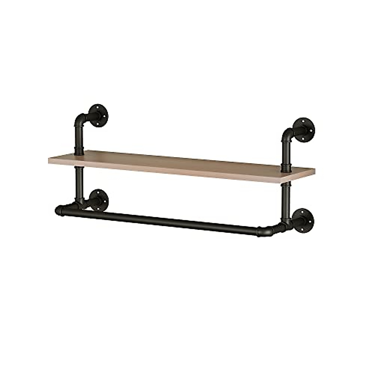 MAIKAILUN Wall Mounted Clothes Rack with Wood Shelf,36" Long Industrial Pipe Clothing Rack with Shelf Heavy Duty Iron Garment Rack Bar,Retail Display Clothes Rod for Clothes,Laundry Room,Black