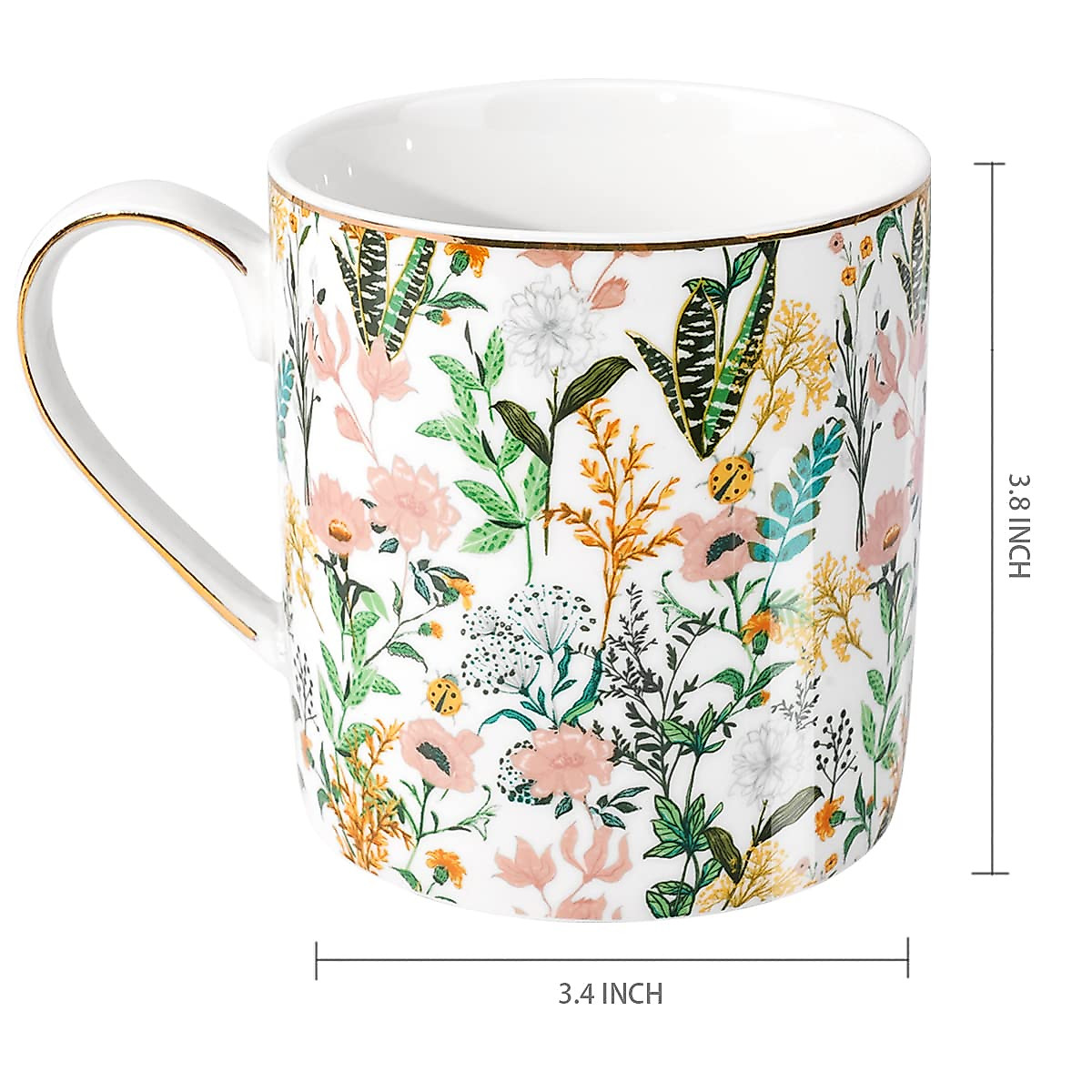 WAVEYU Ceramic Mug for Women Mom, Cute Coffee Water Mug Cup for Mother's Day from Daughter Son for Home Office, Decorative Coffee Tea Cup for Girls Teachers Colleagues, 14 oz, White Flower