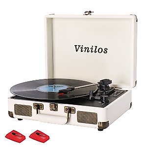 Record Player for Vinyl with Built-in Speakers Bluetooth Output,3 Speed Belt-Driven Phonograph Retro Turntable Player, Portable Vintage Mini Suitcase LP Player USB Recording, Includes 2 Extra Stylus
