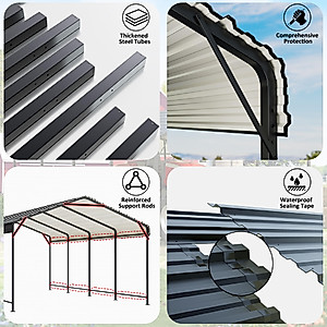 VIWAT Carport 12x20 FT Metal Carport with Enhanced Base Outdoor Heavy Duty Garage Galvanized Car Shelter for Pickup, Boat, Car and Tractors