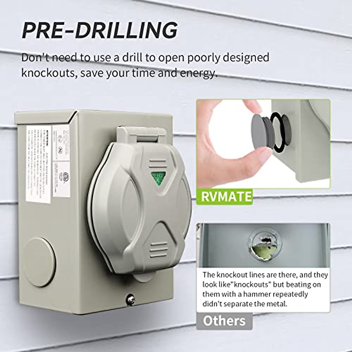 Pre-Drilling 30 Amp Generator Power Inlet Box RVMATE NEMA L14-30P 125/250V 3750/7500W Power Inlet Box, Waterproof for Outdoor Use