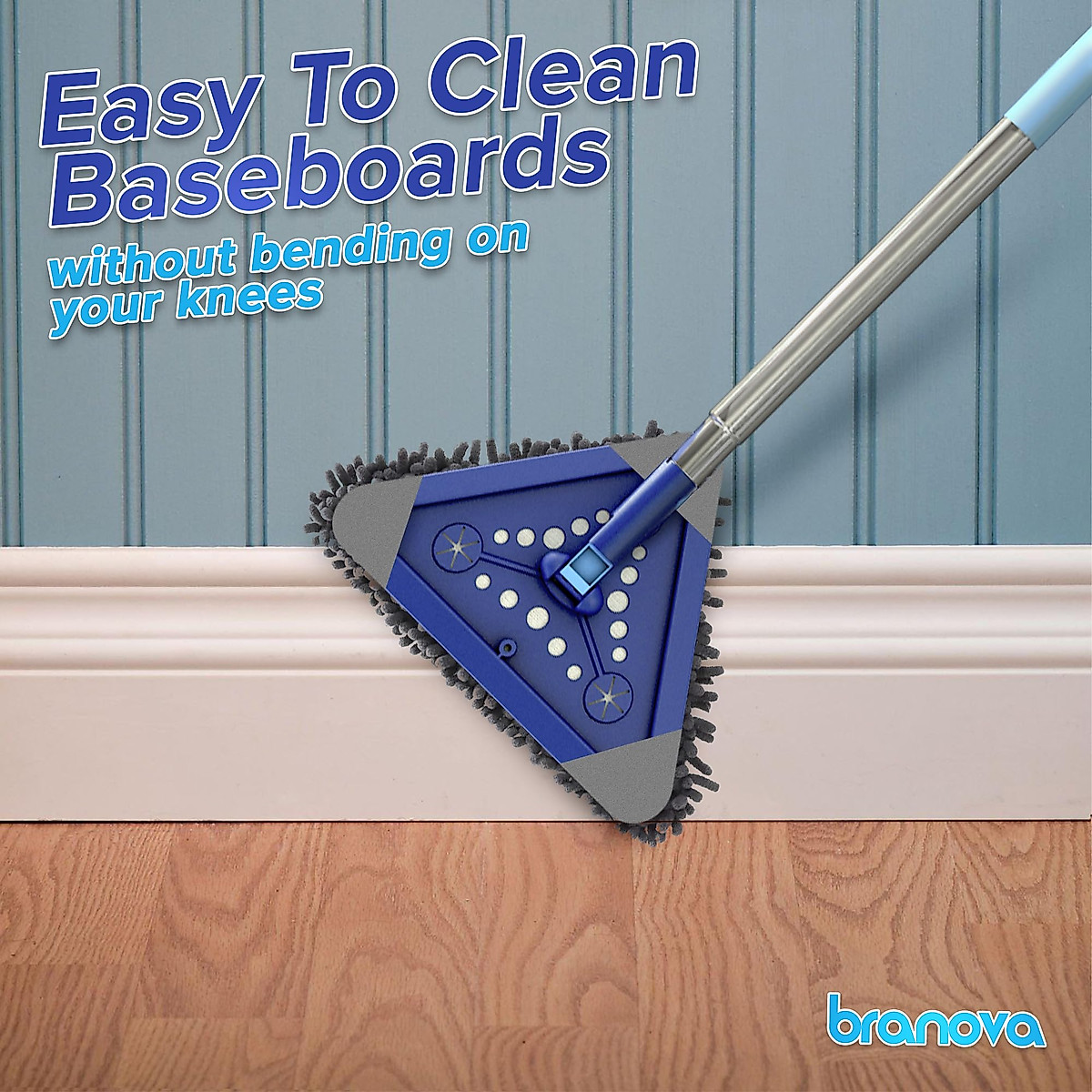 Branova 85" Extendable Wall Cleaner Mop - 360° Rotatable Ceiling Cleaner, Baseboard Cleaner Tool with Handle, Wall Mop with 6 Reusable Mop Pads & Mop Holder - Triangle Mop for Walls and Floors