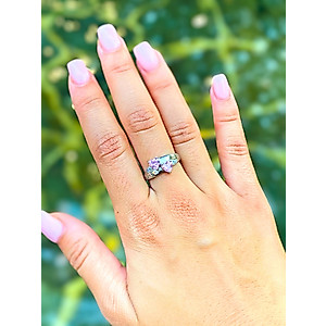 PaulaMax Jewelry Promise Rings for Her – Custom Birthstone Ring for Women in Sterling Silver – Personalized 2 Heart Birthstones, Size 8