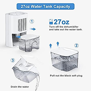 SEAVON Dehumidifiers for Home, 2200 Cubic Feet (215 sq ft), Portable Compact 27oz Capacity Quiet Mini Dehumidifier for Bedroom, Basements, Bathroom, Garage, Wardrobe Closet, Kitchen, Office, RV