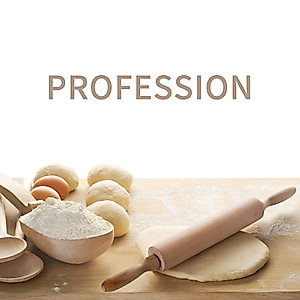 Classic Wood Rolling Pin for Baking - Professional Dough Roller with Handle, Essential Wooden Tool for Making Cookie, Fondant, Pizza, Pastry, Pie, Bread, Tortilla, Pasta, etc.