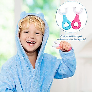 8 Pieces Kids U Shaped Toothbrush with Silicone Brush Head 360 Degrees Toothbrush Toddlers U-Type Toothbrush Whole Mouth Toothbrush Manual Children Toothbrush for Kids 1-6 Years Old, Pink and Blue