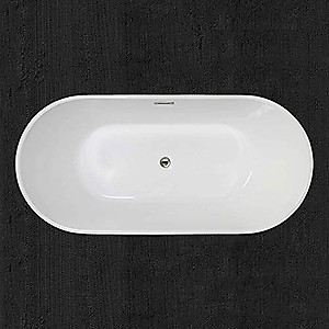 WOODBRIDGE Acrylic Freestanding Bathtub Contemporary Soaking Tub Overflow and Drain, BTA1514-C,White, 59" Chrome