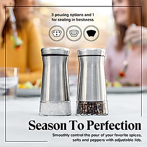 Premium Salt and Pepper Shakers with Adjustable Pour Holes - Elegant Stainless Steel Salt and Pepper Dispenser - Perfect for Himalayan, Kosher and Sea Salts - Spices