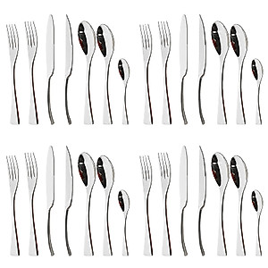 Silverware Set, Uniturcky 28-Piece 304 Stainless Steel Mirror Polished Silver Flatware Set Service for 4, Knife Fork Spoon Kitchen Utensil Sets, Tableware Cutlery Set For Home And Restaurant