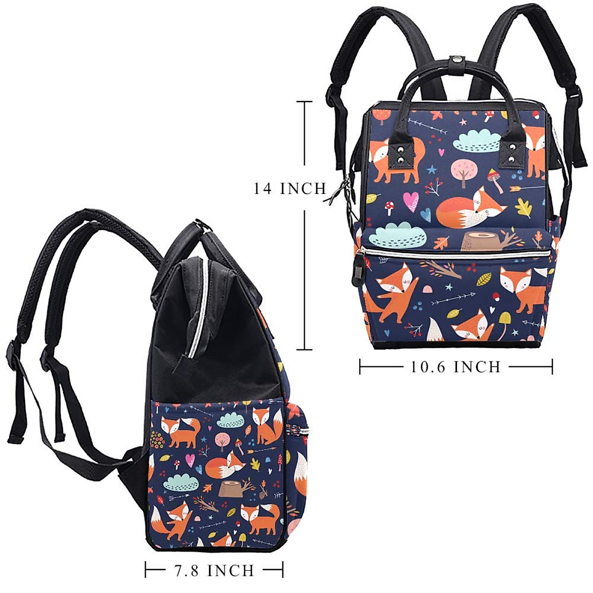 Shiiny Comic Cartoon Fox Diaper Bag Backpack for Baby Care, Multi Function Waterproof and Cooler Tote Travel Backpack (Nappy Bag, Tissue Pocket)